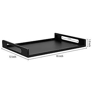 MyGift Large Modern Matte Black Metal Serving Tray, 12 x 16 inch Decorative Coffee Table Ottoman Tray with Curved Cutout Handles