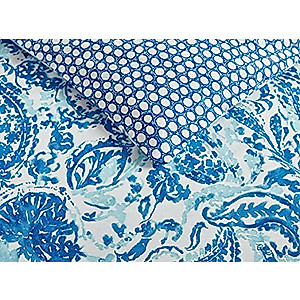 Poppy & Fritz - King Comforter Set, Reversible Cotton Bedding with Matching Shams, Medium Weight for All Seasons (Brooke Blue, King)