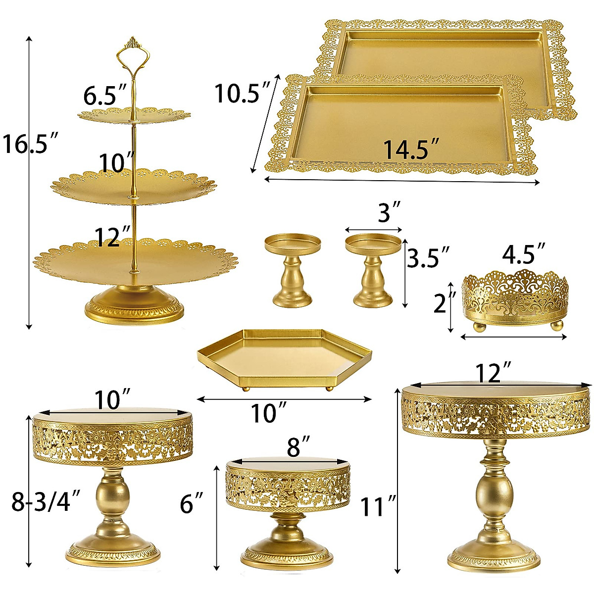 Jucoan 10 Pieces Gold Metal Cake Stand Set, Cupcake Holder Pastry Candy Fruits Serving Plate, Gold Dessert Table Stands and Trays Set for Wedding Birthday Baby Shower Bridal Party