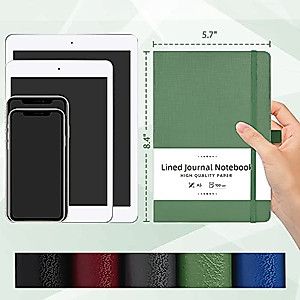 WORPICE Ruled Notebook Journal - Faux Leather Hardcover Writing Notebook, 5.7" x 8.4", 144 Pages, Lined Notebook/Journal with 100 GSM Thick Paper, Elastic Closure, Back Pocket, Bookmark - Green