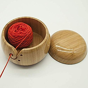 AUSUKY Wooden Yarn Bowl Holder Knitting Crochet Yarn Wool Storage Organizer with Lid (Bowl Holder with Lid)