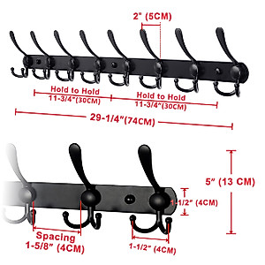 Dseap Coat Rack Wall Mount - 29.5” Long 8-Tri-Hooks Heavy Duty Coat Hanger Rail Wall Hooks for Hanging Coats Hats Clothing Clothes Purse Mudroom Entryway, Black