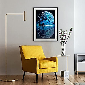 Paint by Number for Adults, CAYUDEN 16"x 20" Acrylic Paint by Numbers for Adults Beginner Kids Landscape Painting by Numbers on Canvas with 3 Brushes Moon Adult Paints by Number Kits Painting Set