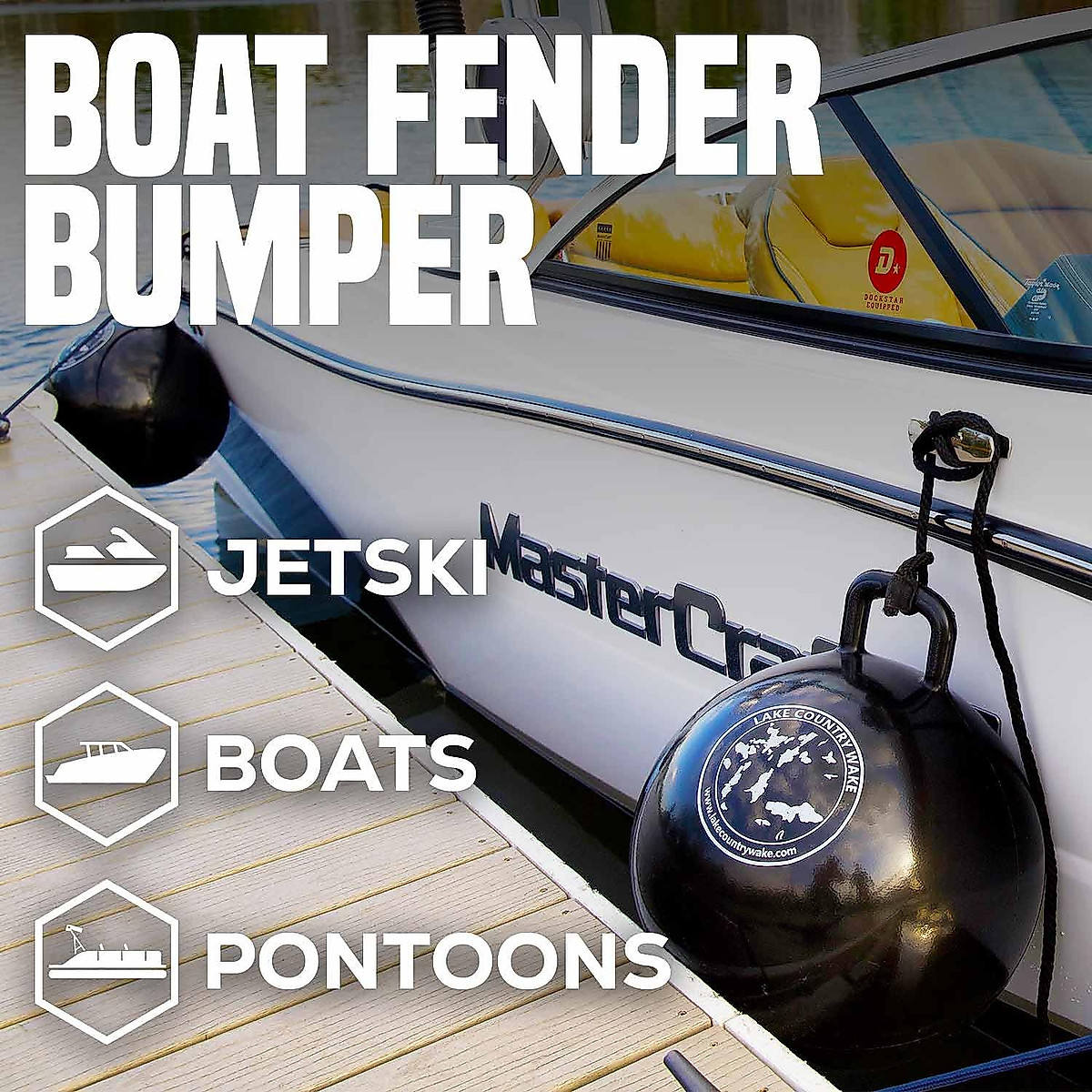 Lake Country Wake SAVur Inflatable Boat Fender Bumper with Rope Lines 4 Pack Four Boat Bumpers with Fender Lines for Boat Docking and Tie Ups