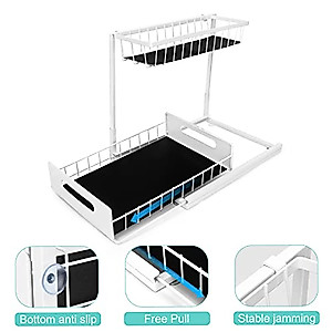 JOLIXIEYE Under Sink Organizer 2 Tier Under Kitchen Sink Organizer Pull Out Cabinet Organizer Multi-Purpose Under Cabinet Storage with Sliding Out for Laundry Bathroom Kitchen,White