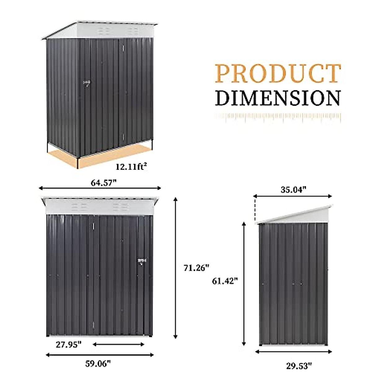 Vongrasig 5 x 3 x 6 FT Outdoor Storage Shed Clearance with Lockable Door Metal Garden Shed Steel Anti-Corrosion Storage House Waterproof Tool Shed for Backyard Patio, Lawn and Garden (Dark Gray)
