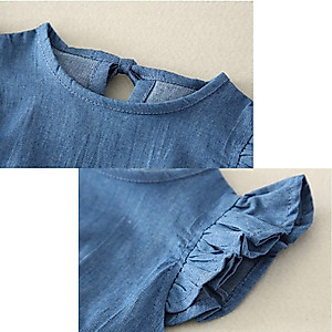 Slowera Baby Toddler Girls Denim Ruffled Bodysuit Blue Soft One-Piece Romper (Blue, 3-6 Months)