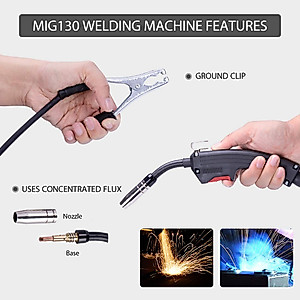VIVOHOME MIG Welder 130 Flux Core Wire Automatic Feed Welding Machine Portable No Gas 110V DIY Home Welder w/Free Mask Black