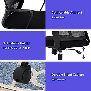Pazidom Small Office Chair Home Office Desk Chair Computer Chair Work Chair Mesh Chair Rolling Chair with Armrest for Home Office, Black