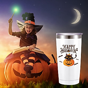 Geiserailie Happy Halloween Tumbler Gift Funny Pumpkin Bat Black Cat Travel Mug 20 oz Vacuum Insulated Tumbler with Stainless Steel Straw and Cleaning Brush for Halloween Party Favor Supply