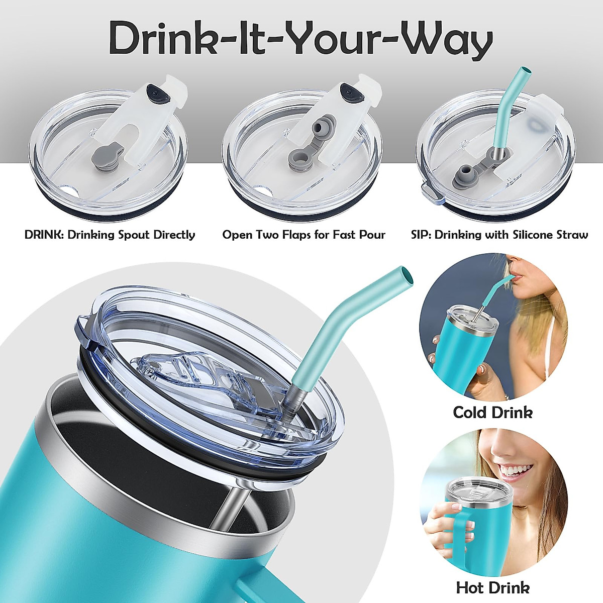 Hamino 30 oz Tumbler with Lid and Straw Handle, Double-Wall Vacuum Travel Coffee Mug with Handle, Stainless Steel Insulated Coffee Tumbler Mug Cup for Office Travel Car HOT COLD Drinks (Tiffany-Blue)