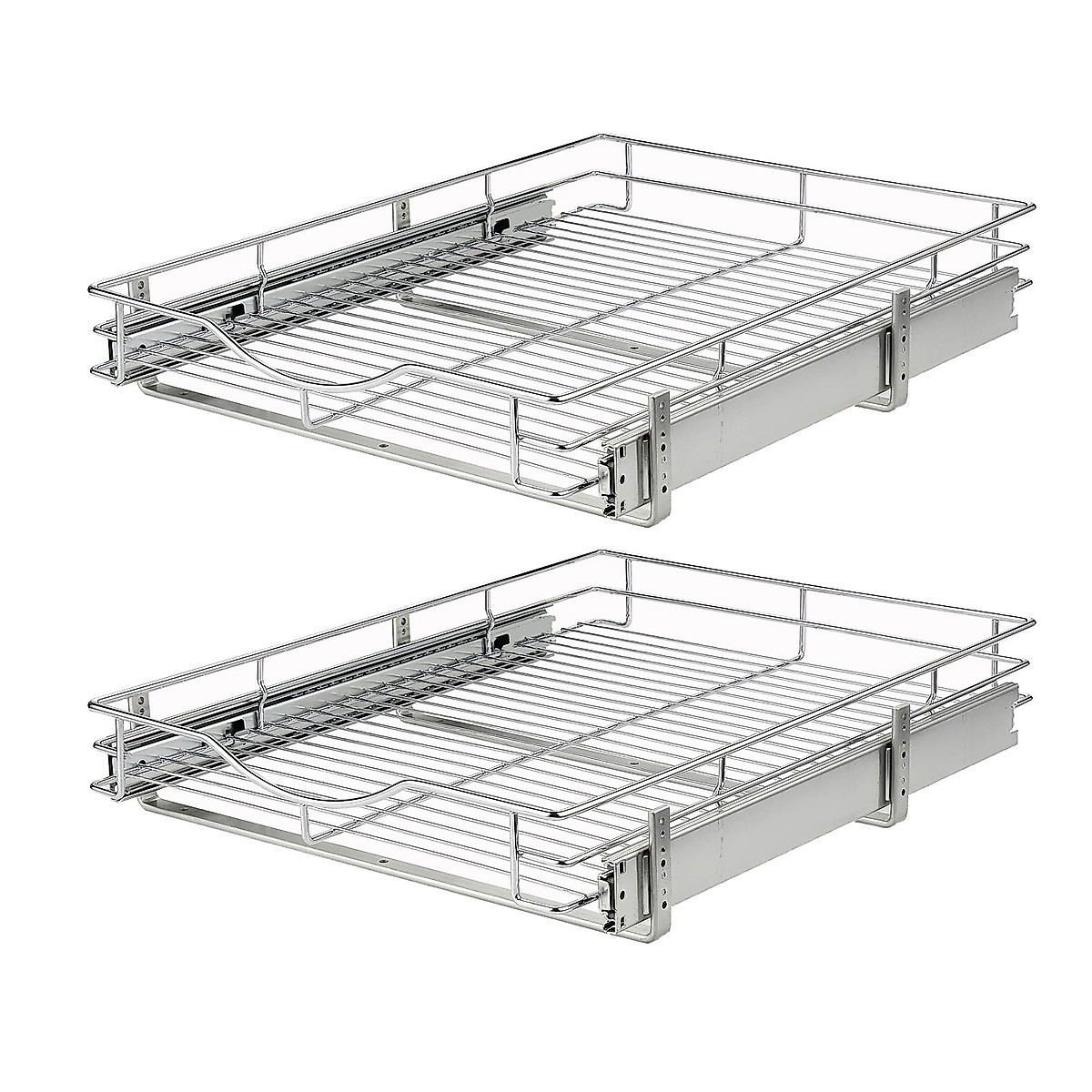 DINDON 1 Tier Pull Out Cabinet Organizer (14" W x 21" D) Heavy-Duty Metal Sliding Drawer Shelf, Slide Out Wire Basket for Kitchen Cabinets, Pantry, Bathroom, Chrome Finish…