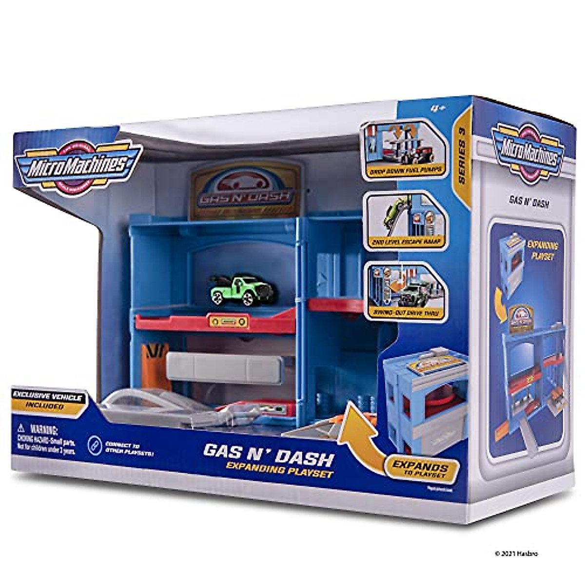 Micro Machines Medium Transforming Playset, Gas N Dash - Expanding Playset with Included Exclusive Vehicle - Toy Cars for Kids and Collectors - Collect Them All