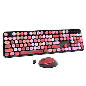 UBOTIE Colorful Computer Wireless Keyboard Mouse Combos, Typewriter Flexible Keys Office Full-Sized Keyboard, 2.4GHz Dropout-Free Connection and Optical Mouse (Black-Colorful)