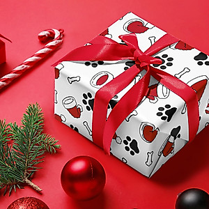 WRAPAHOLIC Christmas Wrapping Paper Sheet - 6 Sheets Christmas Hat and Dog Paw Design Folded Flat for Holiday, Party Celebration - 19.7 Inch x 27.5 Inch Per Sheet