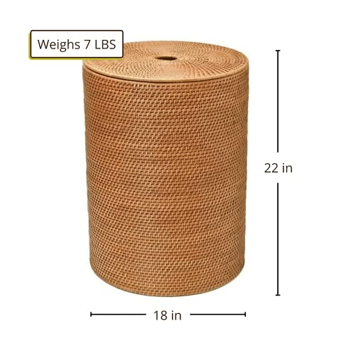 KOUBOO 1030001 Rattan Hamper with Cotton Liner, 18" x 18" x 22", Honey Brown