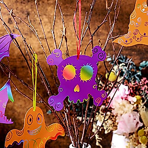 Kasyat 60 Pieces Thanksgiving Scratch Paper Art Set, Fall Scratch Craft Art Colorful Fall Leaves with 60 Pcs Colored Ribbons 10 Pcs Sticks for Kids Autumn DIY Supplies (Horrible Style)