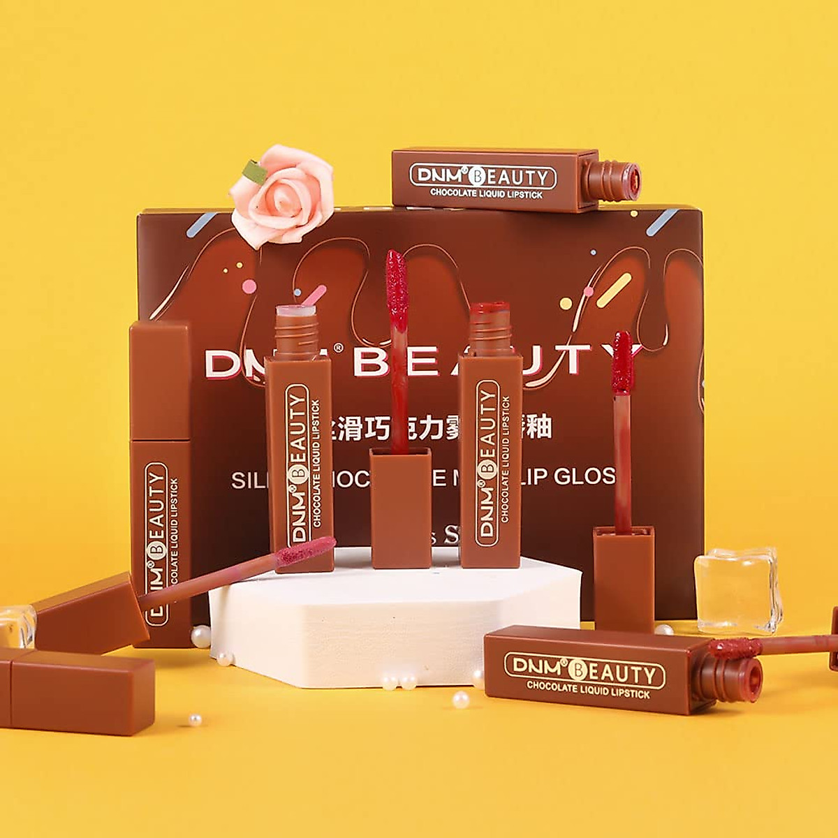 HAOYA 6 Pcs Chocolate Matte Lipstick Lipgloss Lip Gloss Stain Makeup Set, Deep Dark Red 24 Hour Stay on Matte Lipstick Long Lasting labiales matte mate larga duracion 24 horas originales Set02