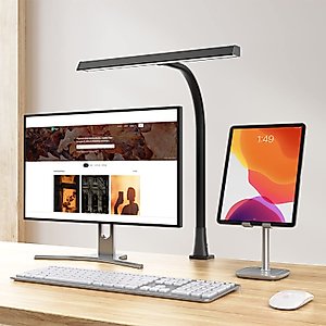 Desk Lamp with Clamp, LED Architect Desk Clamp Lamp,3 Color Modes with Dimmable,Touch Control with Memory,Gooseneck Task Light for Home Office, Drafting, Studio, Monitor, Workbench Lighting-1000LM