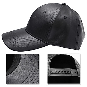 Sportmusies Adjustable Unisex Baseball Cap, PU Classic Leather Baseball Cap for Fall Winter Sun Protection Sport Hat, Black