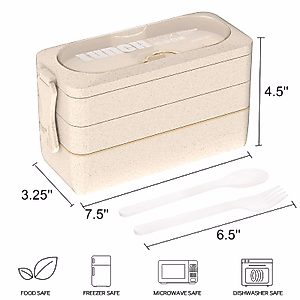 Yesland 3 Packs Bento Box, Japanese Lunch Box with Divider, Wheat Straw 3-In-1 Compartment Stackable Lunch Containers Meal Prep Containers for Kids and Adults (Green/Pink/Beige)