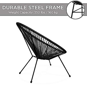 Best Choice Products 3-Piece Outdoor Acapulco All-Weather Patio Conversation Bistro Set w/Plastic Rope, Glass Top Table and 2 Chairs - Black