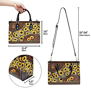 64HYDRO Hippie Peace Sunflower Gifts, Sunflower Purses for Women, Shoulder Bag Handbags for Women, Valentines Day Gifts for Her, Gifts for Sisters, Daughter, Mom, Friends, Travel Work Leather Bag
