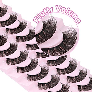 Losha Eyelashes DD Curl Russian Strip Lashes Wispy False Eyelashes that Like Lash Extensions 10 Pairs Soft Fake Lashes Pack (D03)