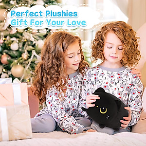 Mewaii Black Cat Plush, Cute Cat Plushies Toy, Soft Kitten Plushie Cuddle Pillow, Anime Plushie Doll, Cute Stuff Toys Gift for Girls, Boys and Males (8 Inch)