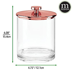mDesign Medium Modern Apothecary Storage Organizer Canister Jars - Acrylic Containers for Bathroom, Organization Holder for Vanity, Counter, Makeup Table, Lumiere Collection, 3 Pack - Clear/Rose Gold