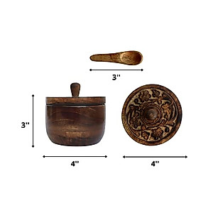 Rustic Salt Box Cellar with Hand Carved Lid & Spoon, Wooden Salt Pinch Bowls | Wood Salt Keeper, Spice Bowls for Cooking | Salt Pepper Tea Sugar Coffee Storage Holder for Kitchen, Mothers Day Gift