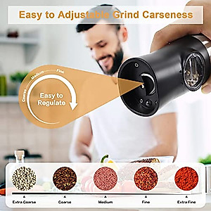 Electric Salt and Pepper Grinder Set,Gravity Automatic Salt & Pepper Grinder with Dual Charging Base，Adjustable Coarseness Mills salt grinder, White LED Light, Dust Cap, One Hand Operation，2 Pack