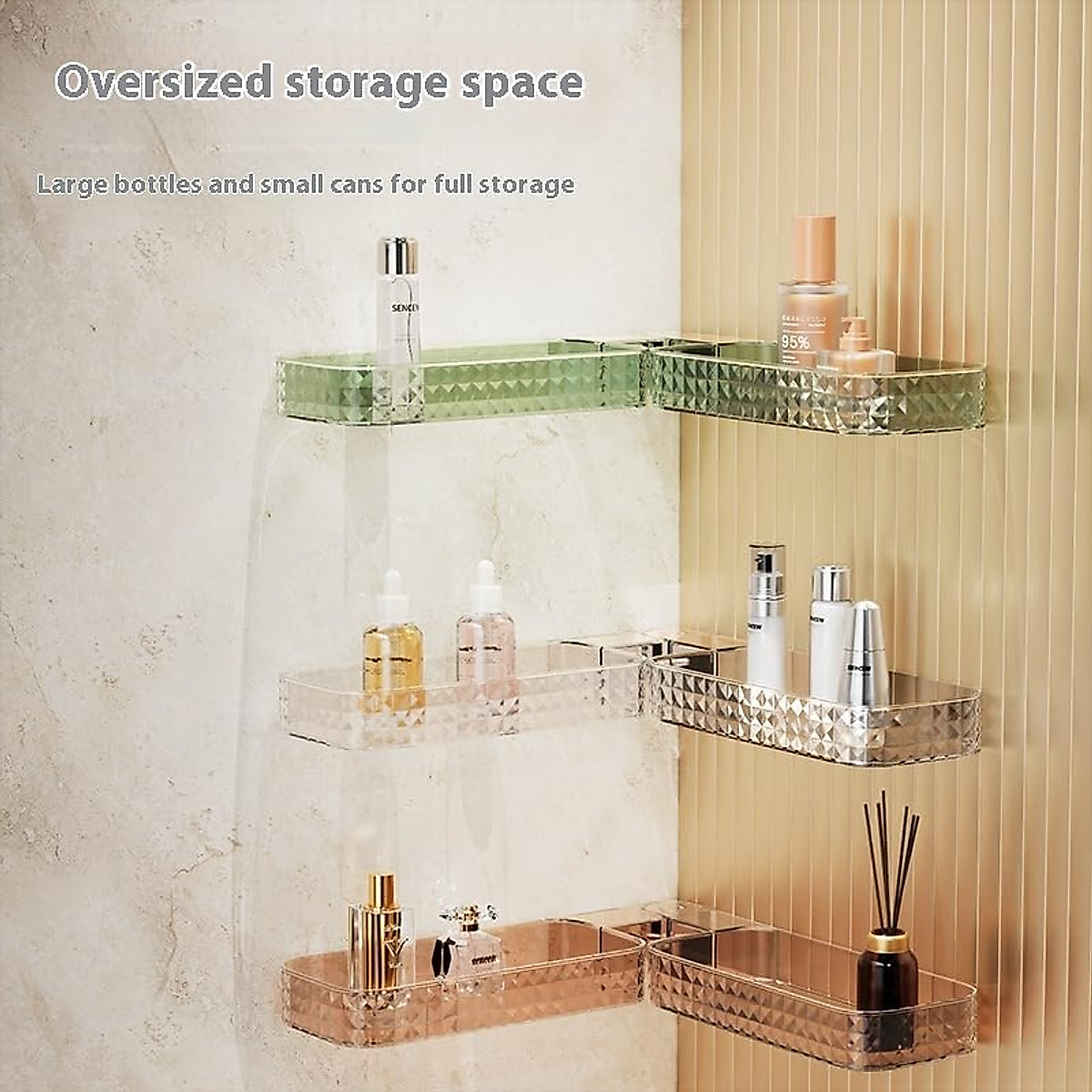 TETNYWP Multifunctional Wall-Mounted U-Shaped Rotating Storage Corner Shelf, Corner Shelf Wall Mounted, Bathroom Storage Rack Punch-Free Bathroom Shelf (Transparent)