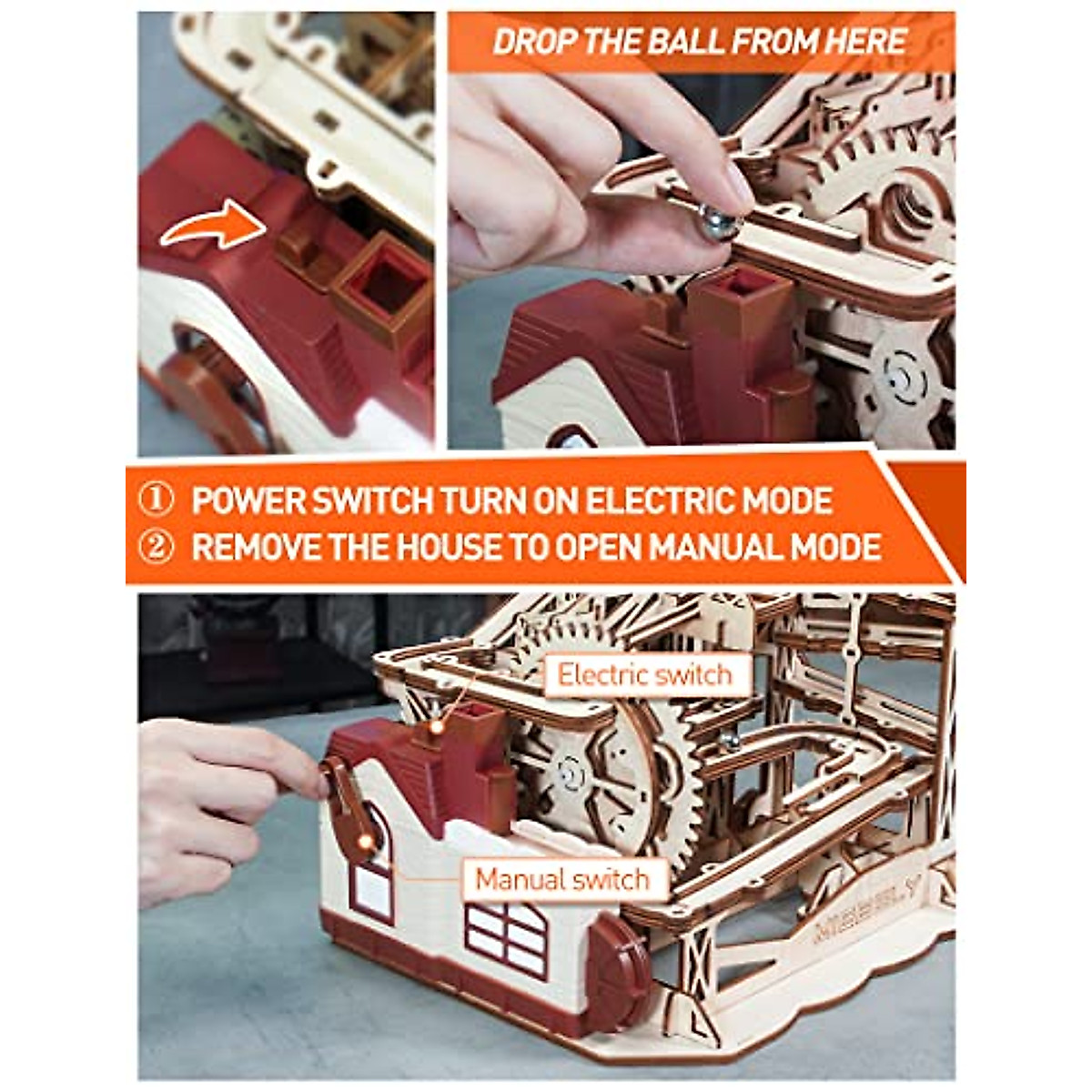 MIEBELY Electrical 3D Wooden Puzzles Craft Toys DIY Marble Run Model Building Kits Block Toys W/Motor, Mechanical Gear Engineering Kit Home Decor Hobbies Idea Valentines Day Gifts for Him Adults Teens