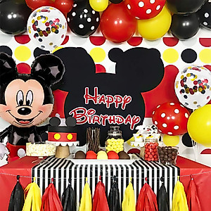 Mickey Mouse Balloons Garland Arch Kit, 100pcs Red Black Yellow Confetti Balloons for Cartoon Mouse Theme Birthday Party Supplies Decorations