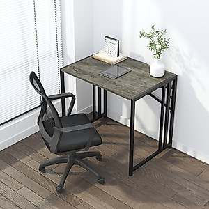 Lutown-Teen 32 inch Small Folding Desk, Writing Gaming Computer Camping Desk for Small Spaces, No Assembly Required Home Office Desk, Black Oak