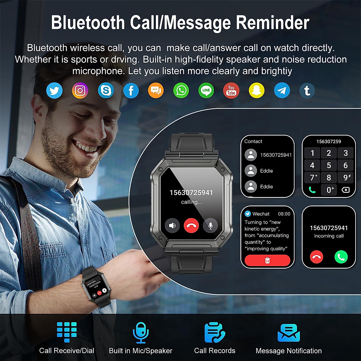 Smart Watch for Men Fitness Tracker: (Make/Answer Call) Bluetooth Tactical Military Smartwatch for Android Phones iPhone Outdoor Waterproof Digital Sport Run Watches Heart Rate Monitor Step Counter