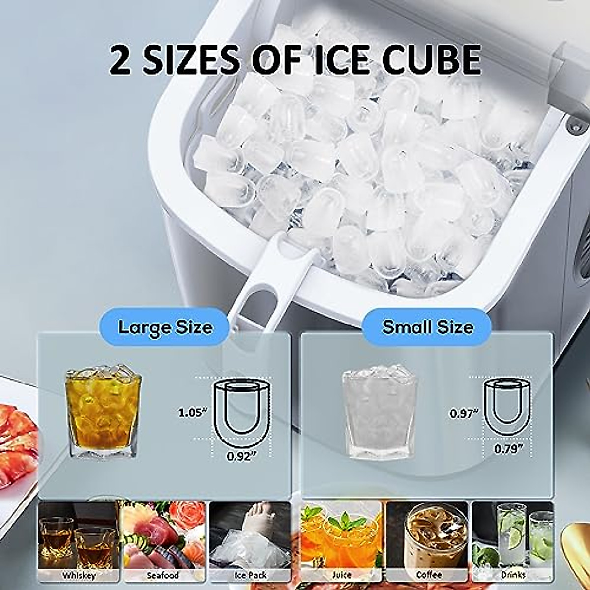 Antarctic Star Countertop Ice Maker Portable Ice Machine, Basket Handle,Self-Cleaning, 26Lbs/24H, 9 Ice Cubes Ready in 6 Mins, S/L ice, for Home Kitchen Bar Party (Gray)