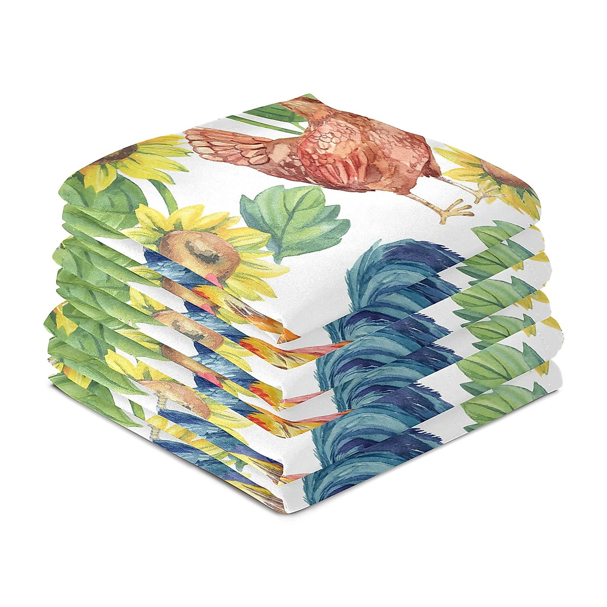 ALAZA Yellow Sunflower Rooster Watercolor Kitchen Towels Dish Bar Tea Towel Dishcloths 1 Pack Super Absorbent Soft 18 x 28 inches