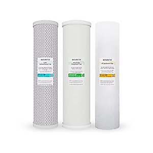 20" BB Whole House Whole House Anti Scale Filter Set - 20" x 4.5" Polypropylene Sediment, Phosphate Anti-Scale, CTO Carbon Block Water Filter pack, Total of 3 Filters