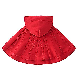 famuka Baby Girl Cloaks Warm Knitted Poncho Toddlers Red Cape Cloak (Red, 3-4T)