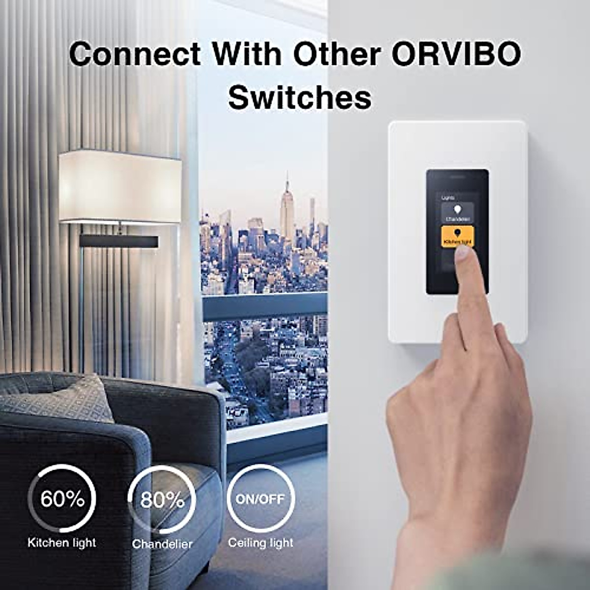 ORVIBO Matter Smart Touchscreen Dimmer Switch, 2.4GHz WiFi Dimmer Light Switch with Home Talk | Voice Control | Works with Alexa & Google Home | Timer & Schedule | Single Pole | Neutral Wire Required