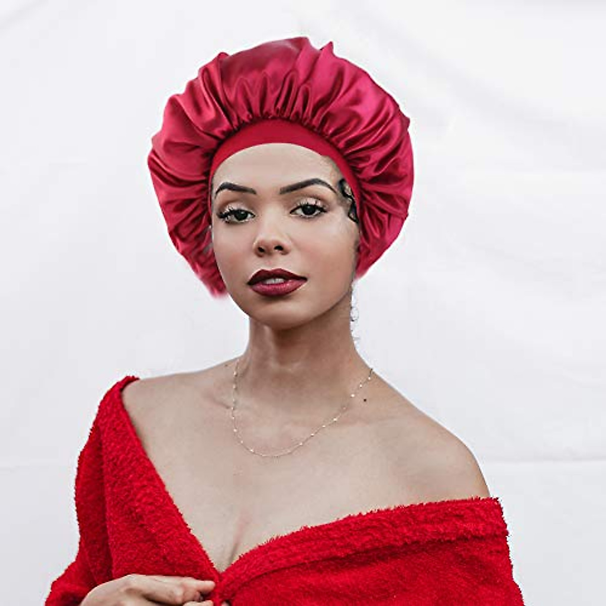 2 PCS Satin Silk Bonnet Sleep Cap Extra Large Jumbo Day and Night Cap Hat Salon Bonnet Head Hair Covers Chemo Caps with Elastic Wide Band for Black Women Long Curly Natural Hair Braids