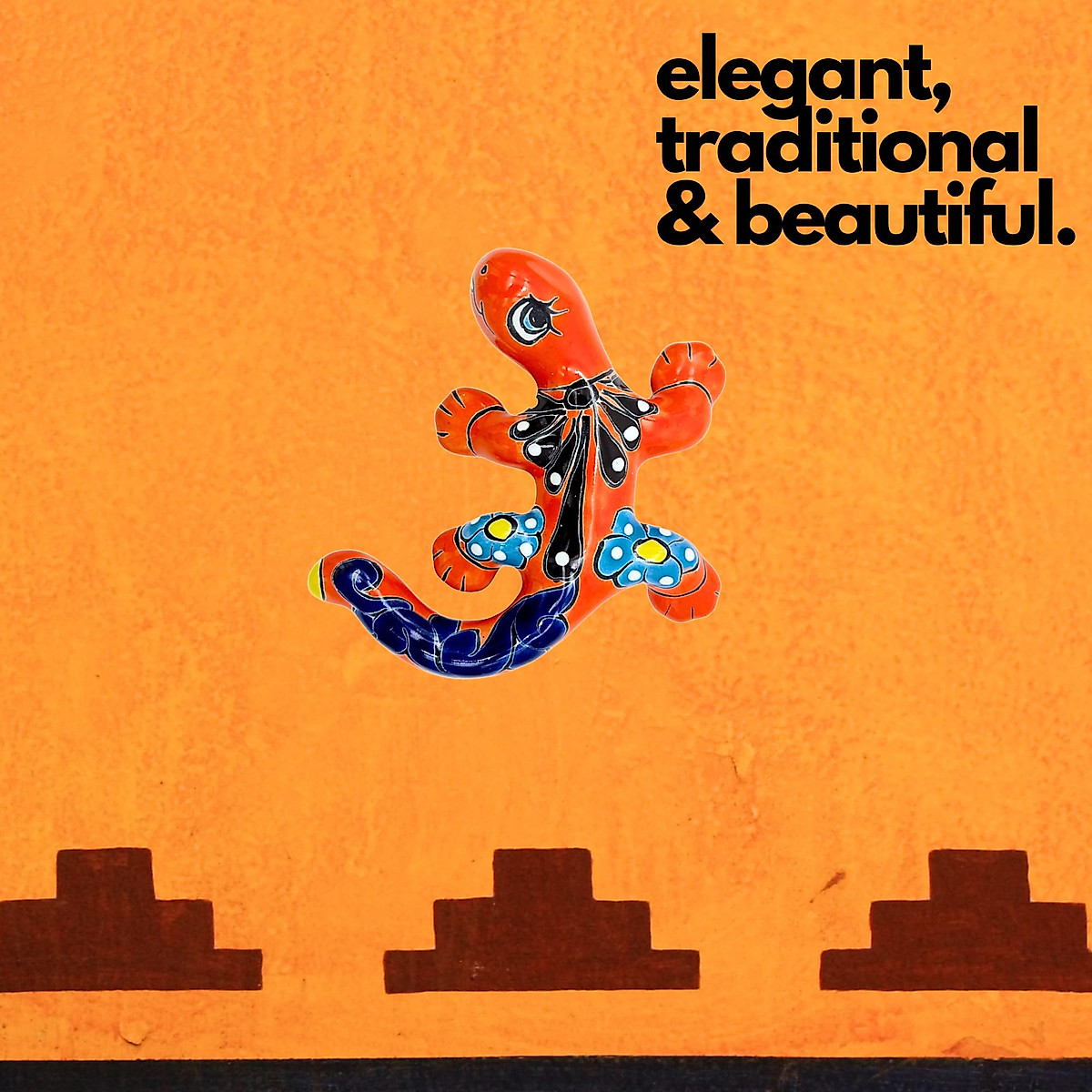 Colorful Ceramic Lizard - Talavera Pottery Mexican Garden Home Decor Creatures Salamander Dragonfly Animals Reptiles Hand-Painted Gecko Wall Art - Made in Mexico - Lagartija