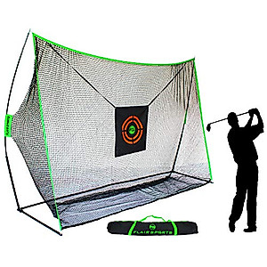 Flair Sports - Golf Hitting Net - Professional Heavy Duty Series - Practice Driver, Irons, & Wedges - Indoor & Outdoor Swing Training - Driving Range at Home - Neon Chipping Target - 10' x 7' Size
