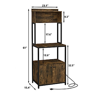 Furniouse 5-Tier Kitchen Bakers Rack with Power Outlet, Industrial Microwave Oven Stand with Storage, Kitchen Storage Shelf with Cabinet, Coffee cart, Standing Kitchen Storage Rack (Rustic Brown)