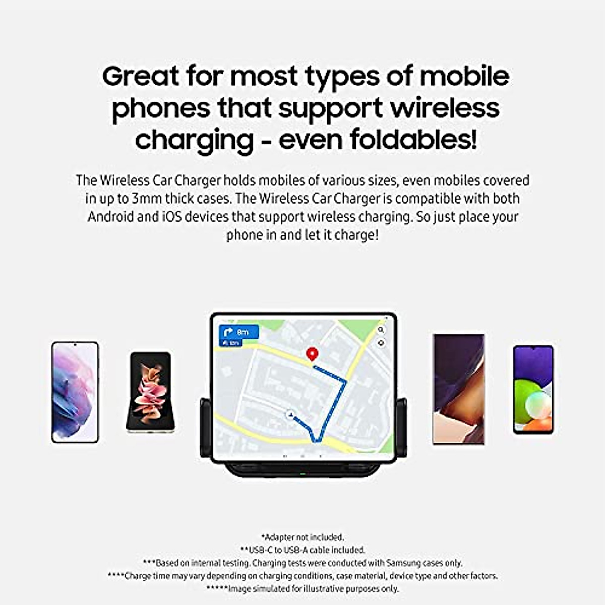 SAMSUNG Wireless Car Charger Fast Charge (2022), Universally Compatible with Qi Enabled Phones in Vehicle - Retail Packaging - Black