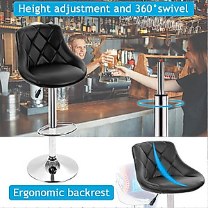 Dkeli Counter Height Bar Stools Set of 2 Leather Adjustable Bar Chairs for Kitchen Living Room Pub Swivel Bar Stool Armrest(Black)