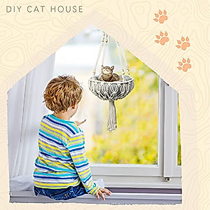 Juexica 3 Pcs Macrame Cat Hammock, Including Boho Hanging Cat Bed Cat Scratcher Cat Scratch Pad Cat Swing Hanging cat Window Perch for Cat Small Dog Sleeping Playing Climbing