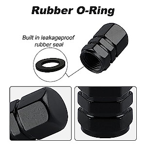 Alpmosn Aluminum Tire Stem Valve Caps Wheel Valve Covers Car Dustproof Tire Cap Cover Accessories, Universal for SUV, Car, Bike and Motorcycle, Hexagon Shape (4PCS Black)